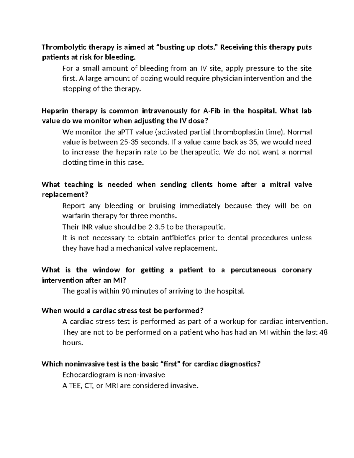 Med Surg II Exam 1 Study Guide: Key Concepts & Cardiac Care - Studocu