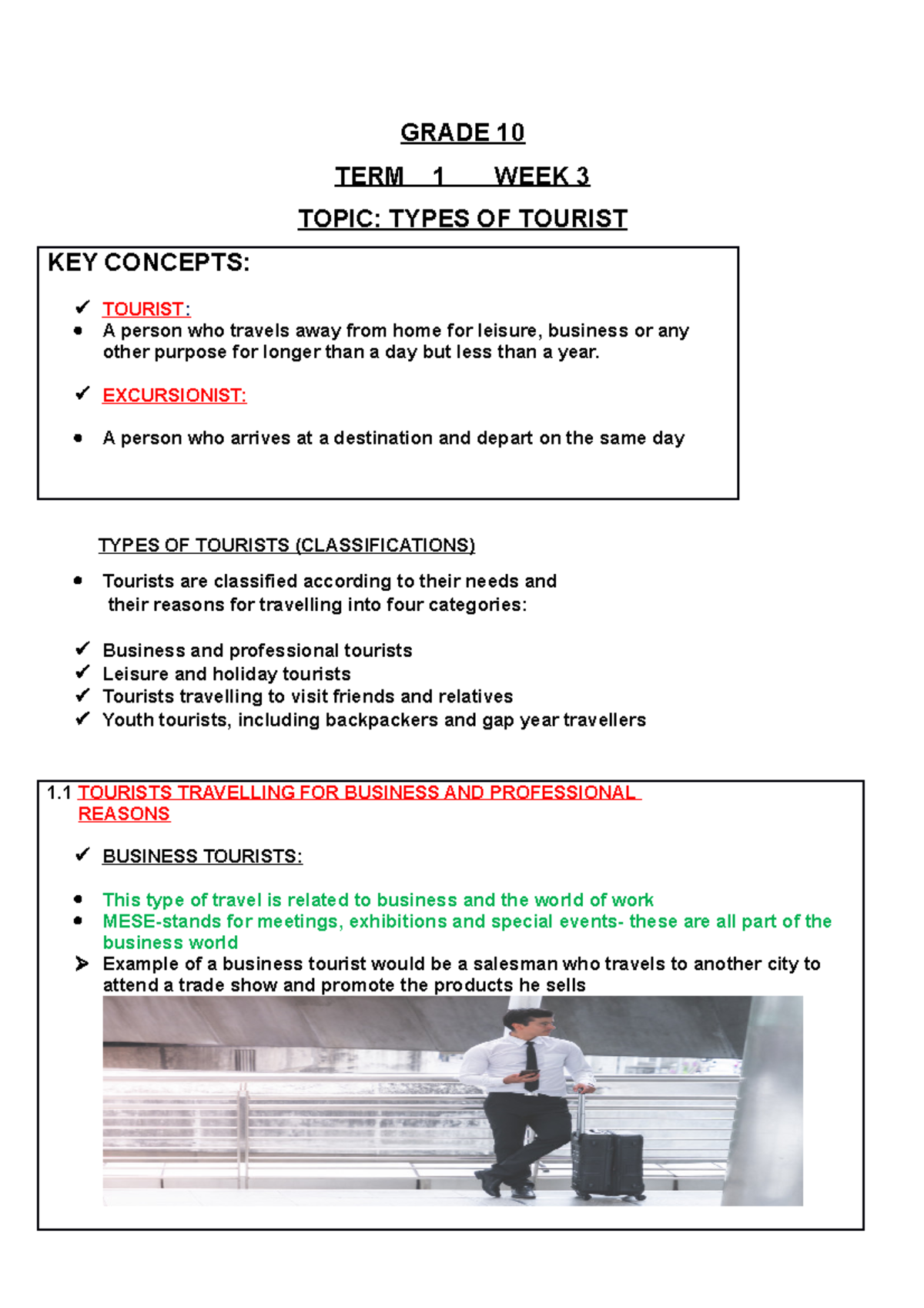 Tourism Grade 10 T1 W 3 Types of tourists - GRADE 10 TERM 1 WEEK 3 ...