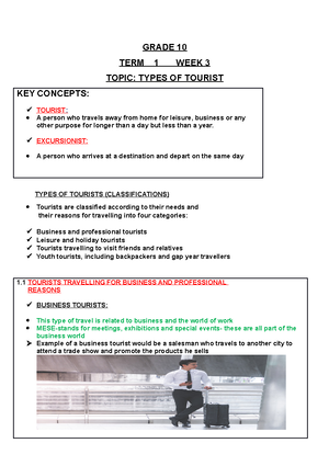 Tourism Grade 12 tour planning - Tourism Grade 12 Term 1 – Week 4 Topic ...