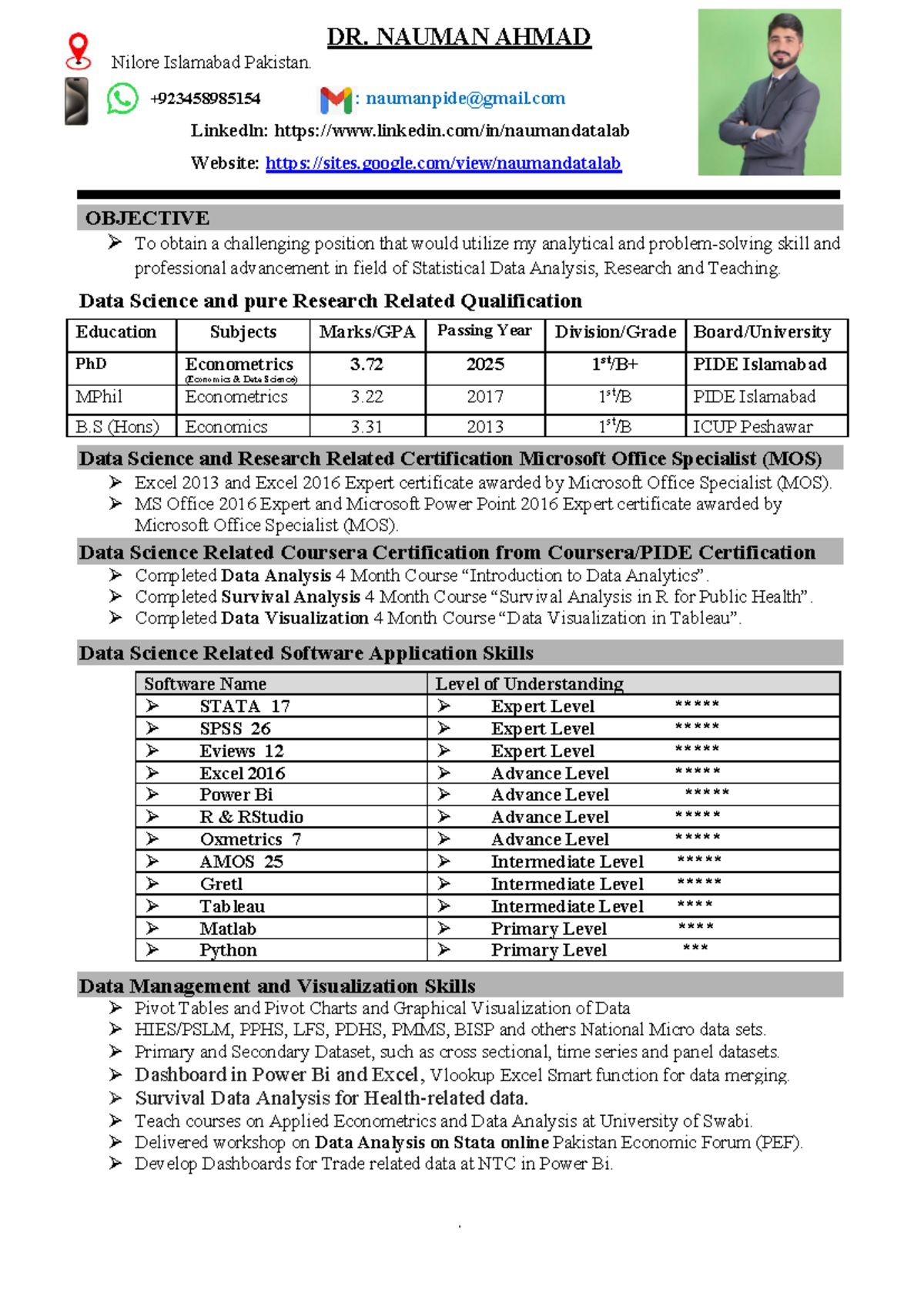 CV-Ahmad: Data Analyst & Researcher Profile (Econometrics) - Studocu