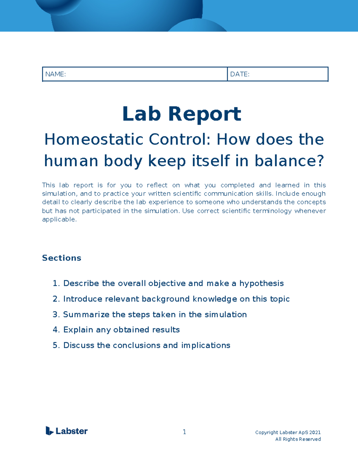 Lab Report: Homeostatic Control in Human Body Dynamics - Studocu