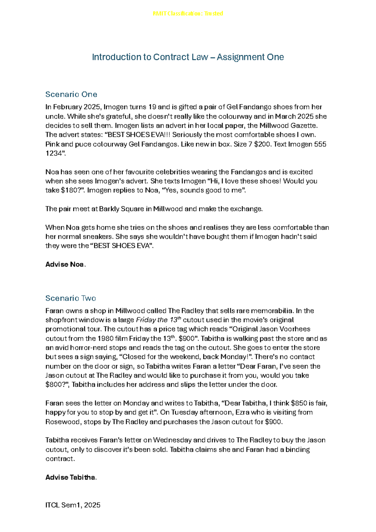Assignment One LLB - Information for A1 - ITCL Sem1, 2025 RMIT ...