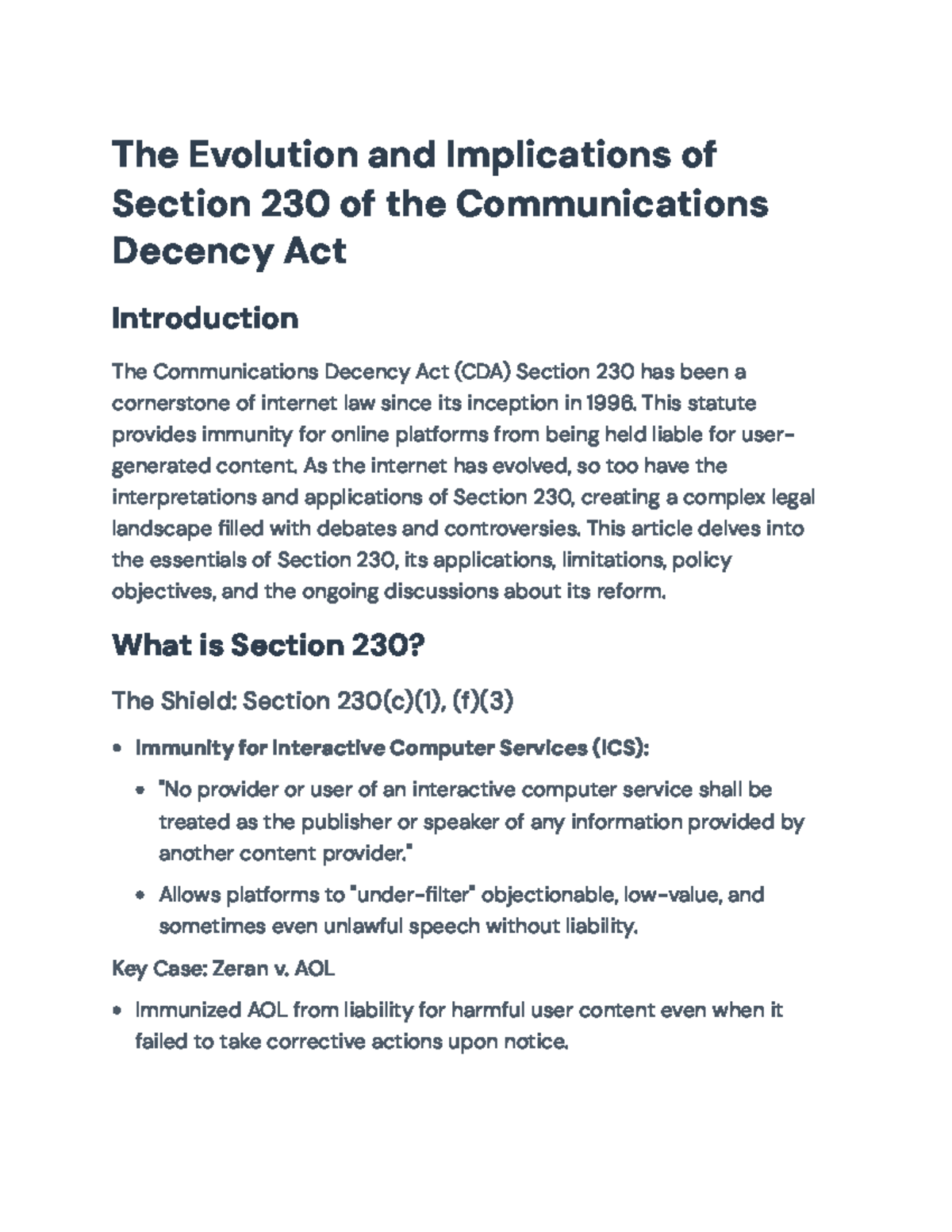 The Evolution and Implications of Section 230: A Legal Overview - The ...