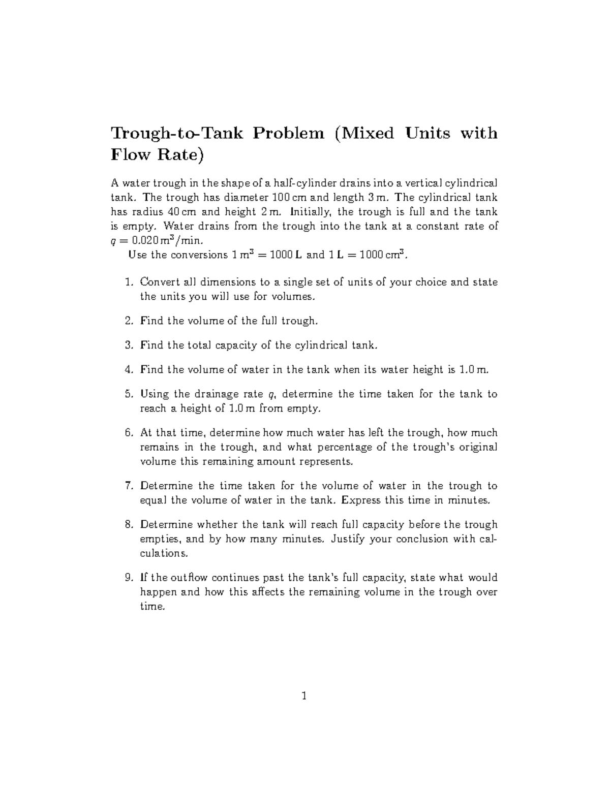 Trough-2: Flow Rate & Volume Problem Analysis (Mixed Units) - Studocu