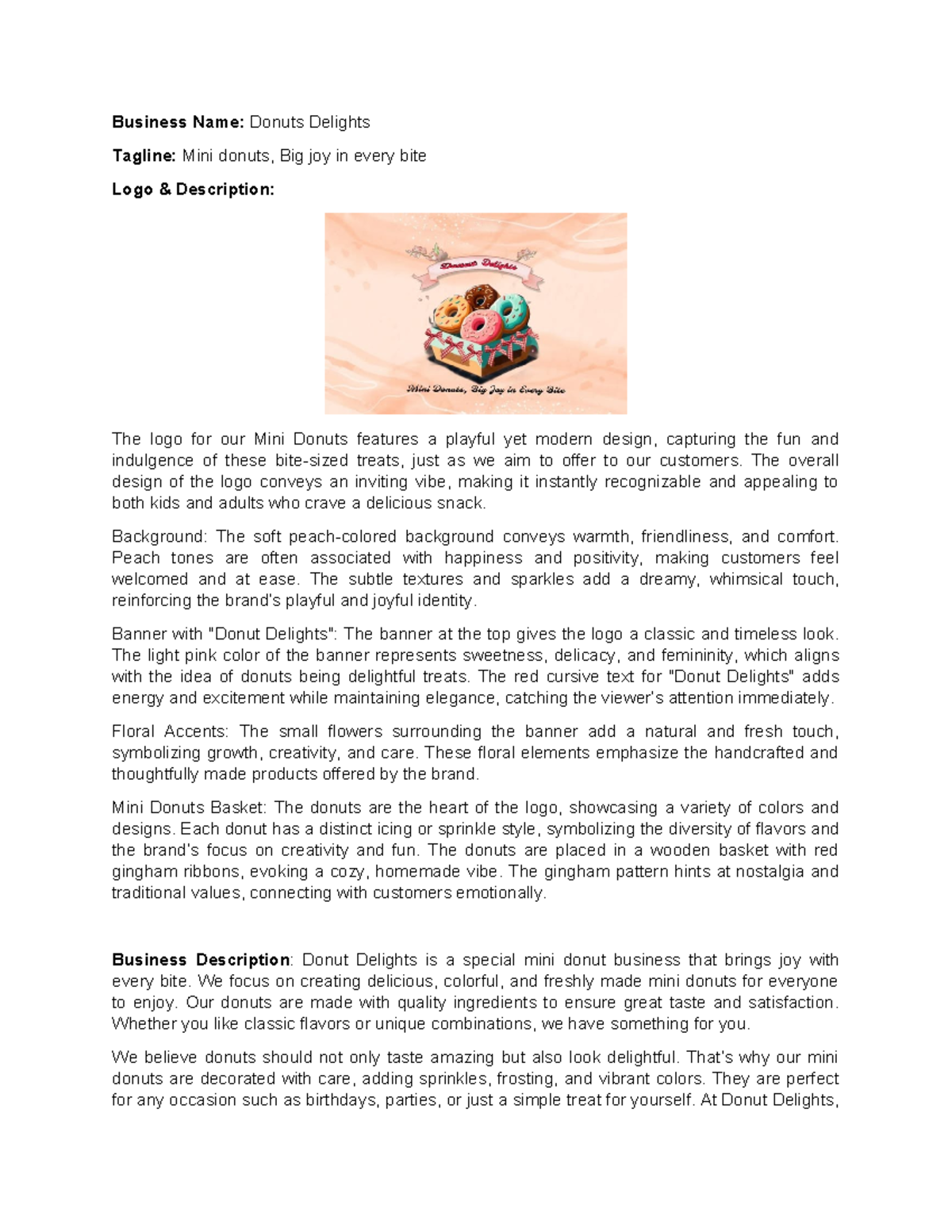 Business proposal - project - Business Name: Donuts Delights Tagline ...