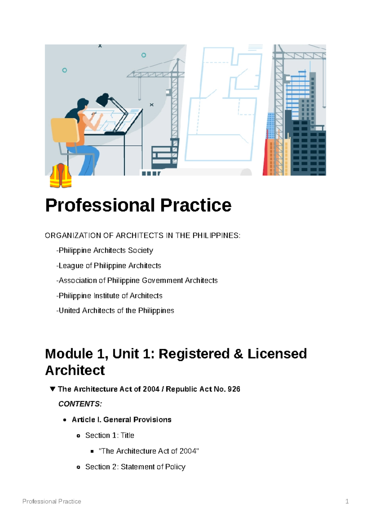 Professional Practice 1: Lecture Notes on Architecture Act and Building ...