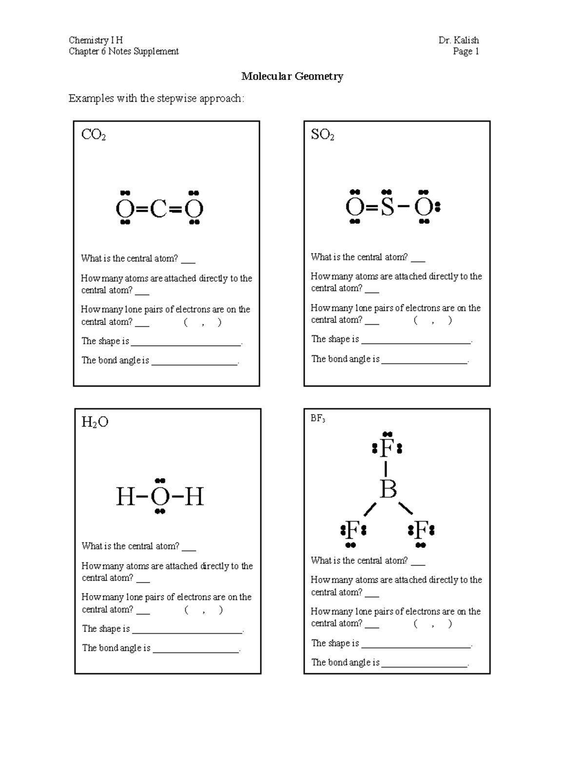 CIH Chapter 6 Molecular Geometry Supplement Notes SY23 - Studocu