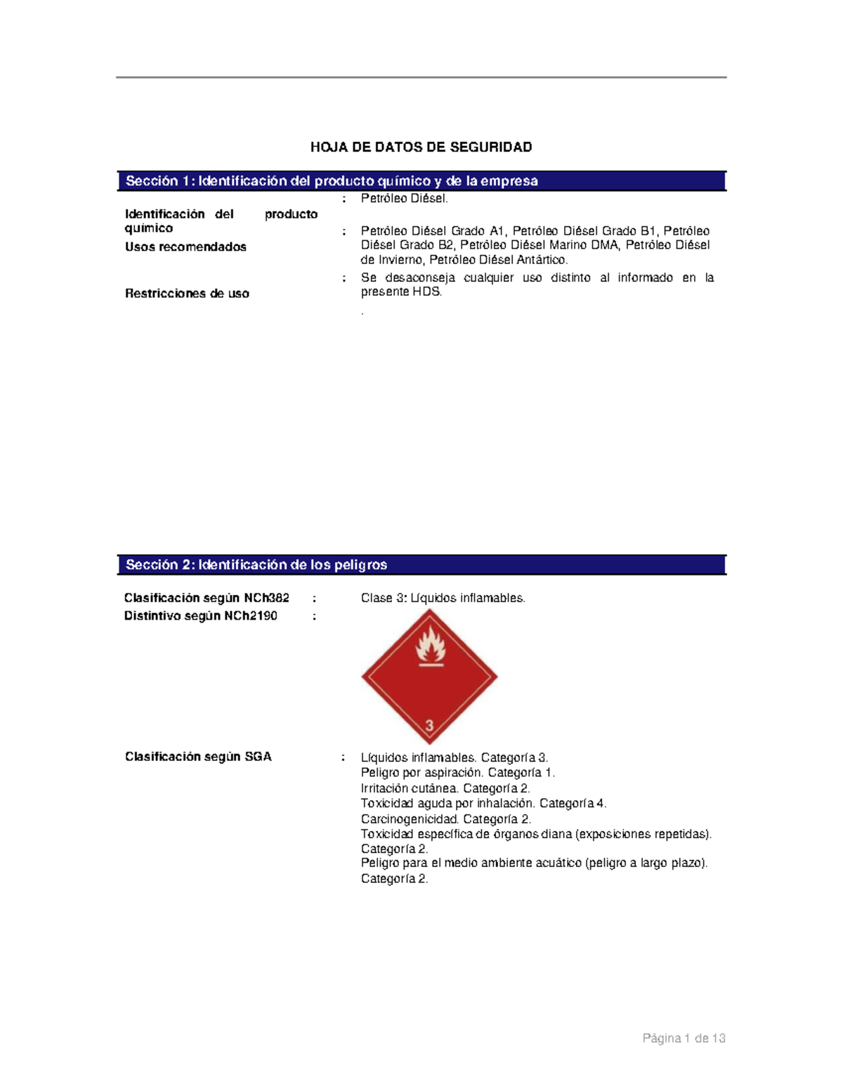 1. Disel ACPM - fdgfg - HOJA DE DATOS DE SEGURIDAD Sección 1 ...