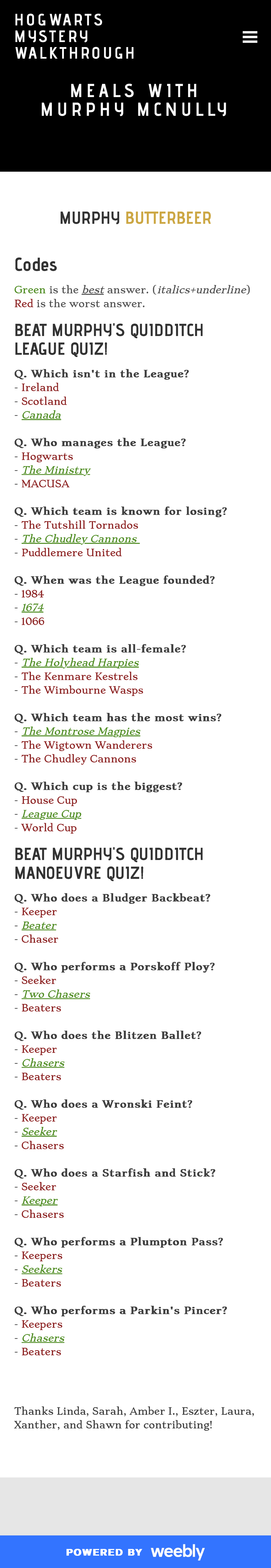 Murphy Mc Nully - Hogwarts Mystery Quiz & Walkthrough Guide - Studocu