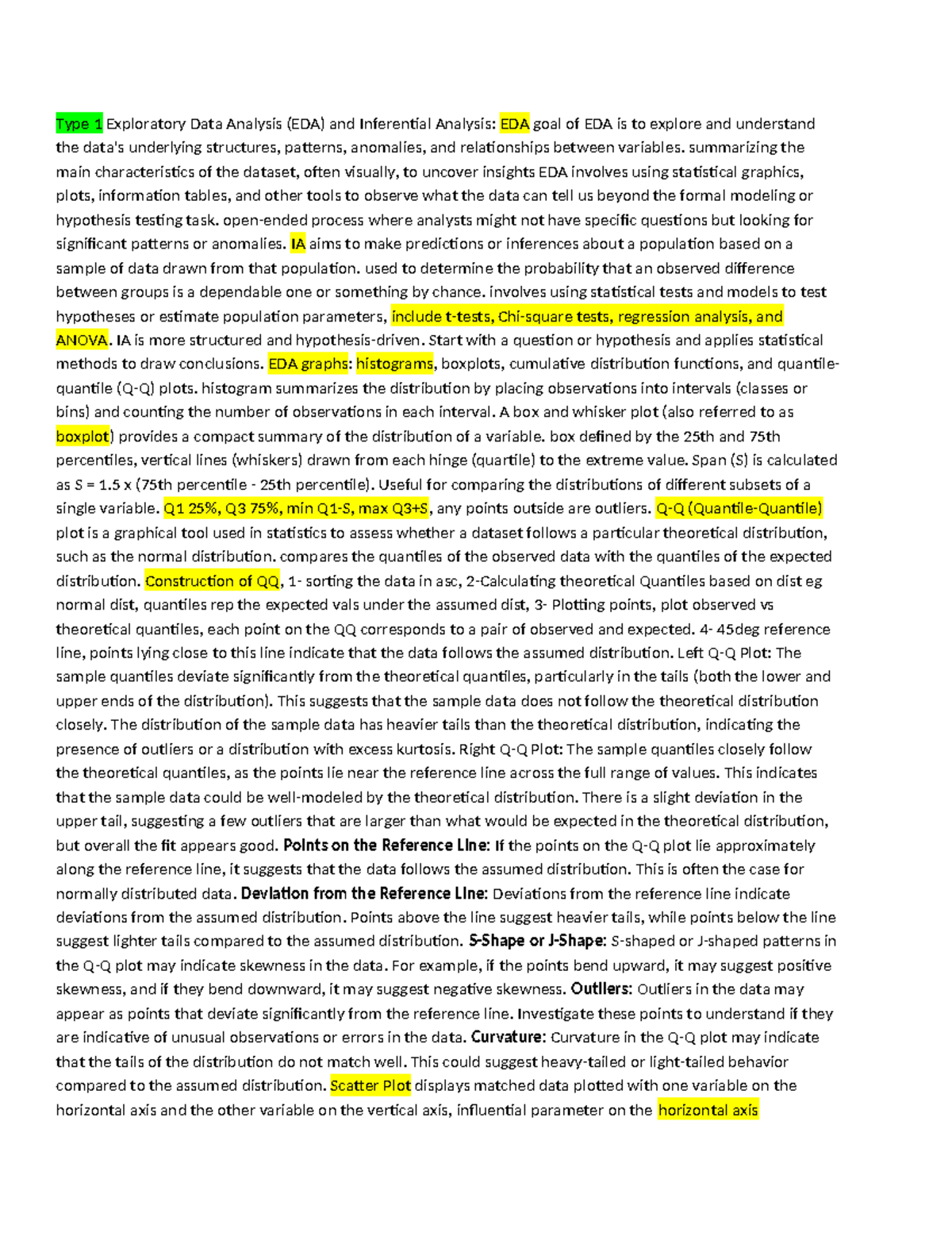 Exploratory Data midterm notes - Type 1 Exploratory Data Analysis (EDA ...