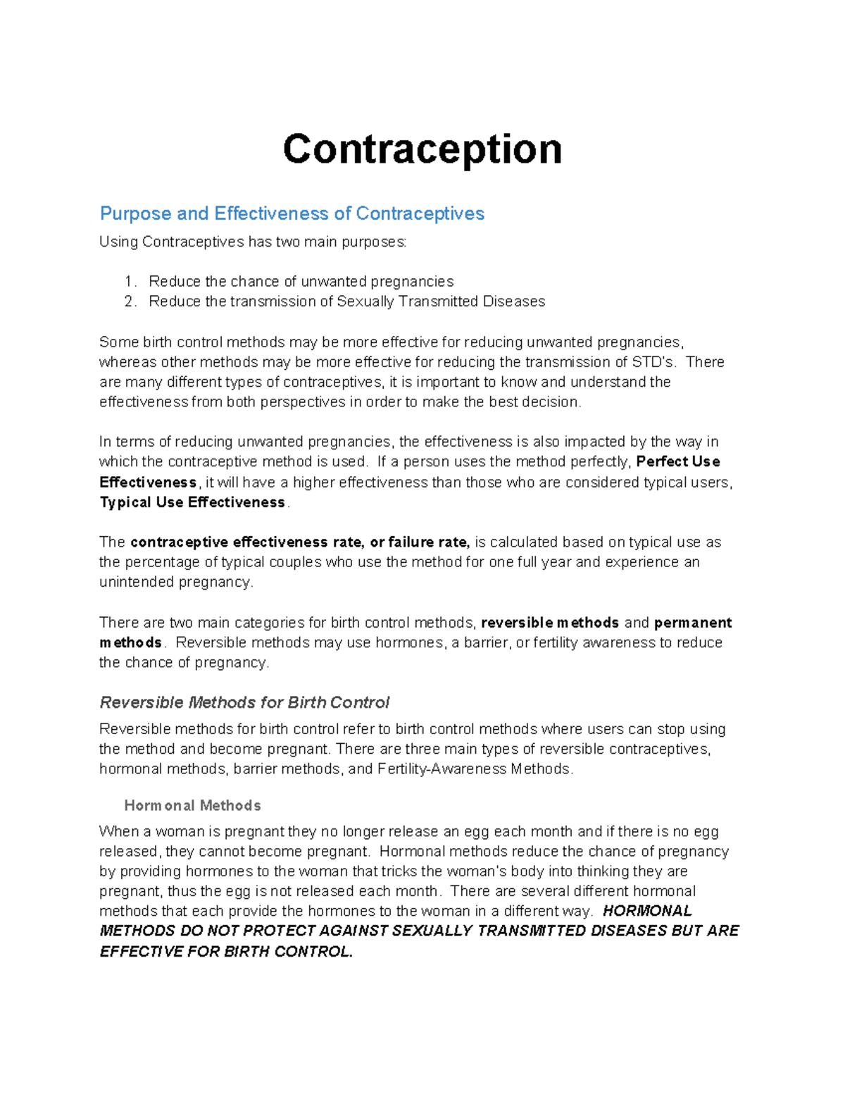 Contraceptive Methods and STD Prevention Overview: Effectiveness and ...