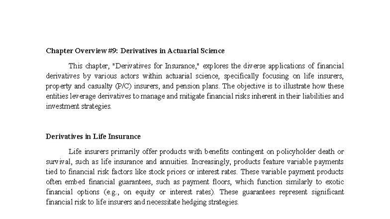 Chapter 9 Overview: Derivatives in Actuarial Science - Studocu