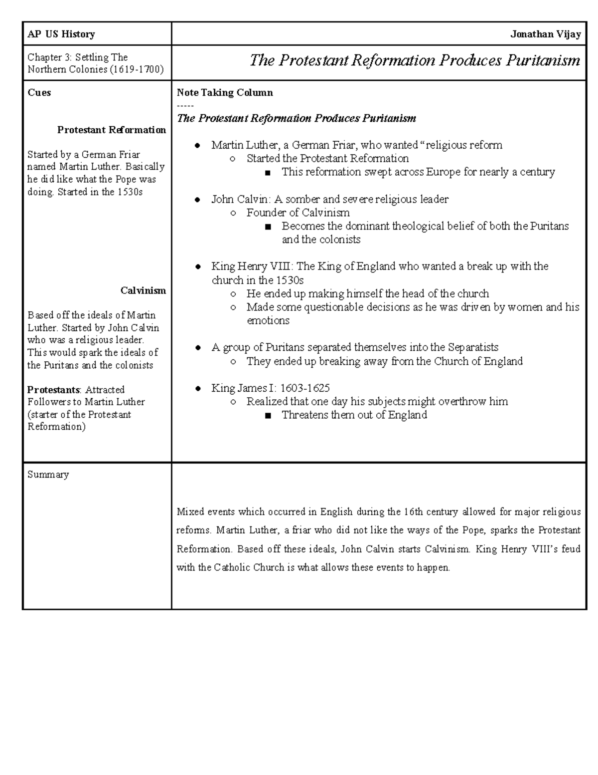 AP US History Jonathan Vijay Chapter 4 Cornell Notes: Key Concepts and ...