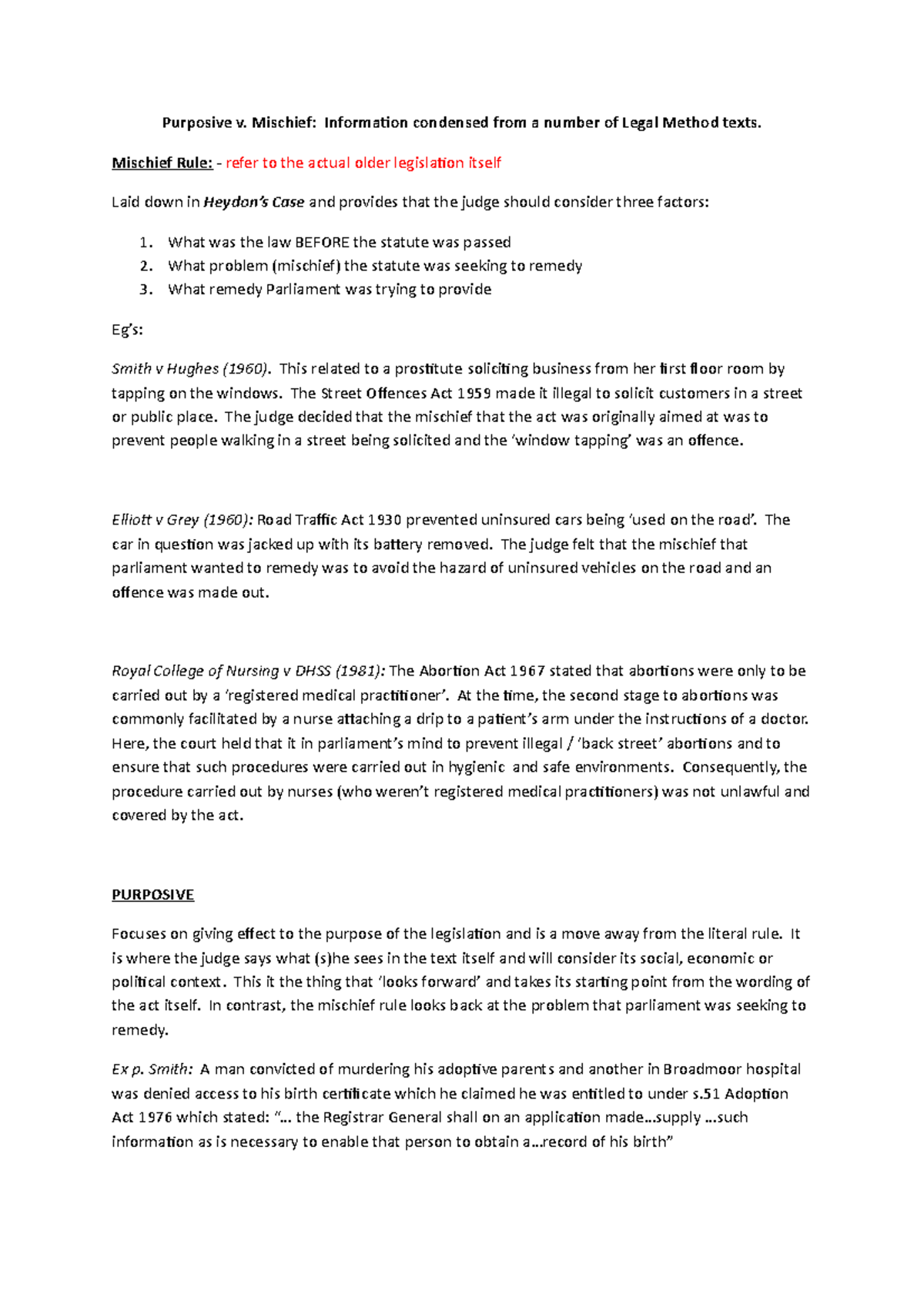 Purposive vs Mischief Rule: Legal Method Analysis and Case Overview ...