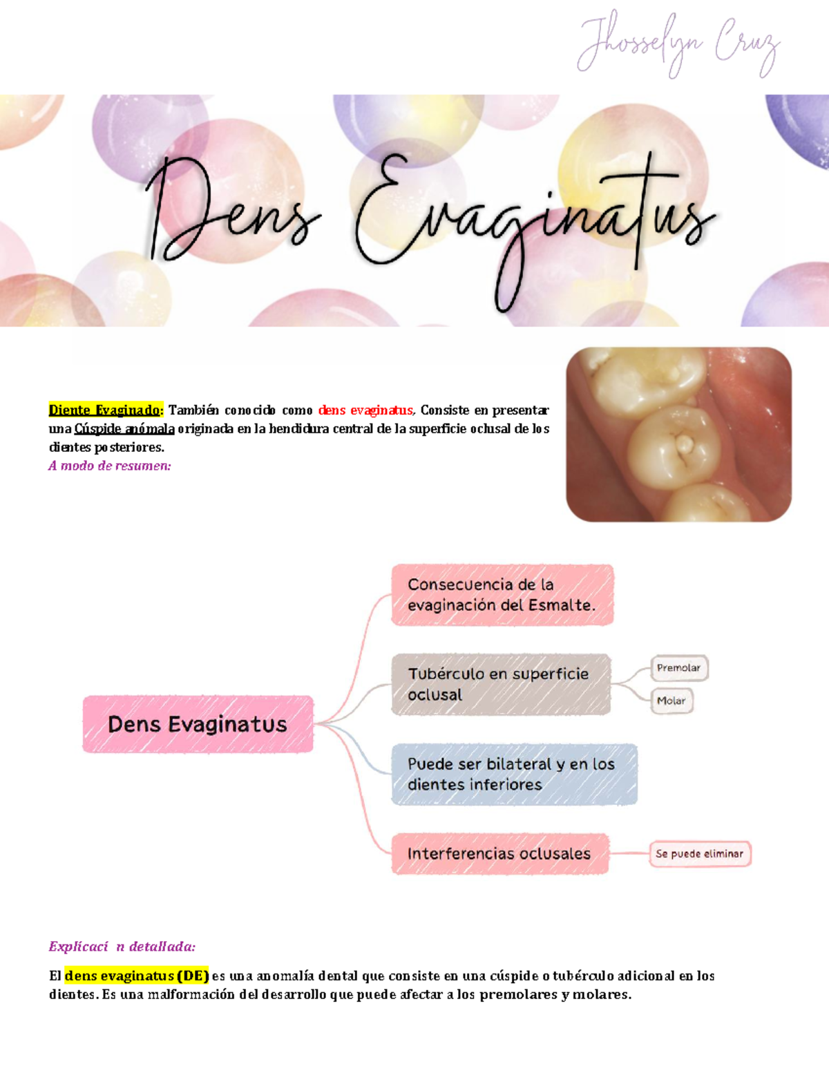 Resumen sobre Dens Evaginatus en Odontología | CIN - Studocu