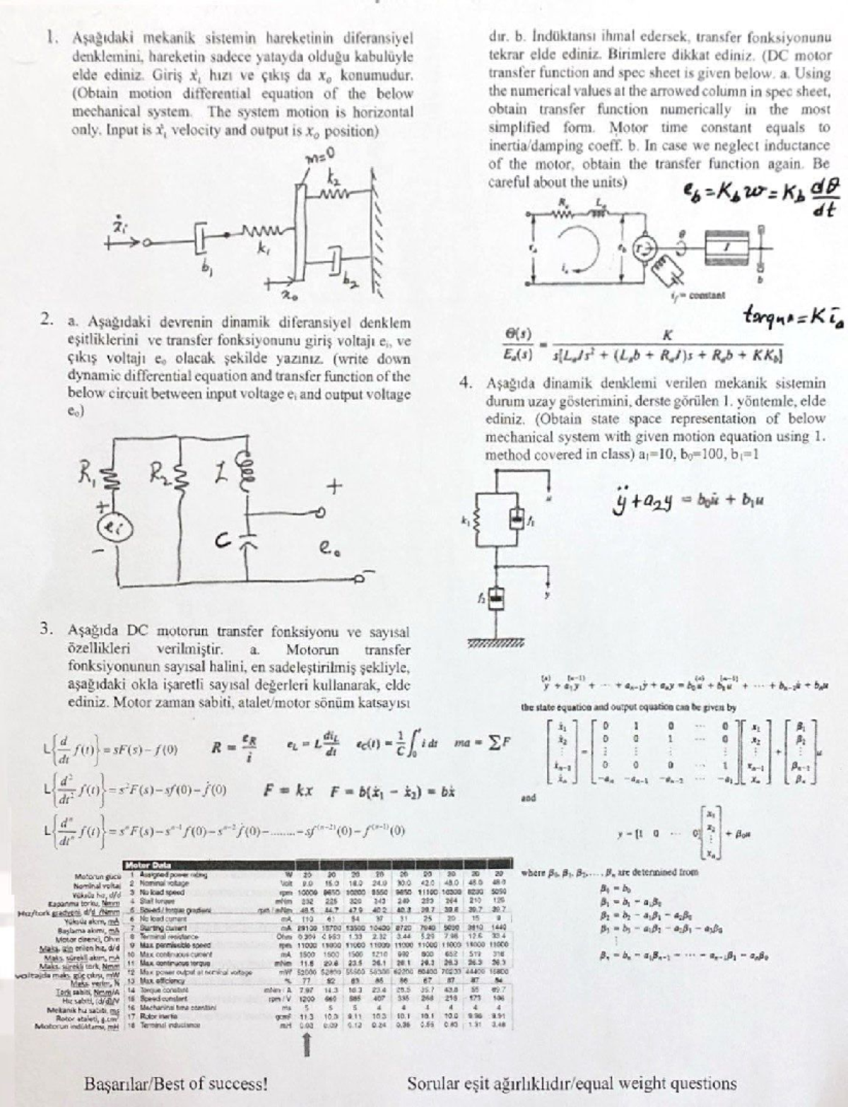 DC Motor Transfer Function and Differential Equations (ENGR 101) - Studocu