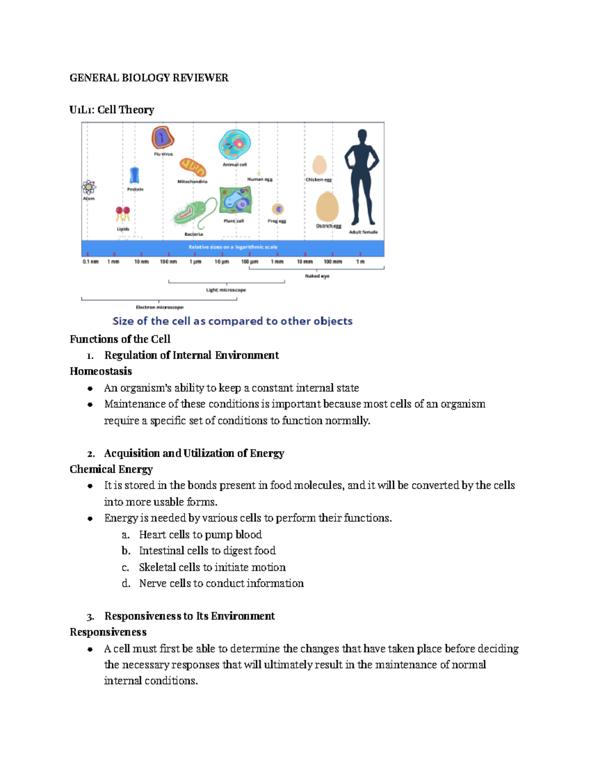 General Biology Reviewer V1: Cell Theory, Cell Structure & Functions ...