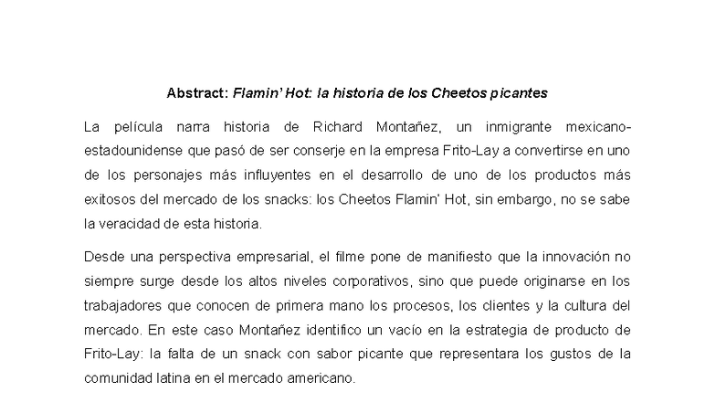 Historia de los Cheetos Picantes: Innovación y Éxito Empresarial - Studocu