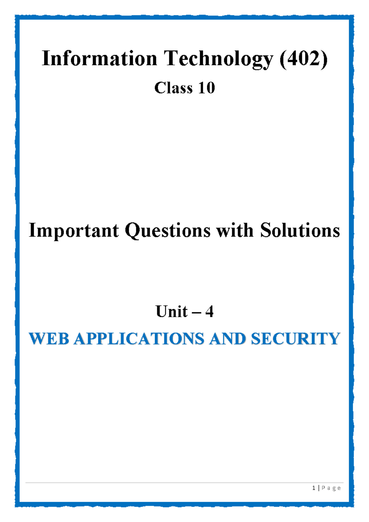10 Part-B Unit - 4 - AhHs - Information Technology (402) Class 10 Important Questions with ...