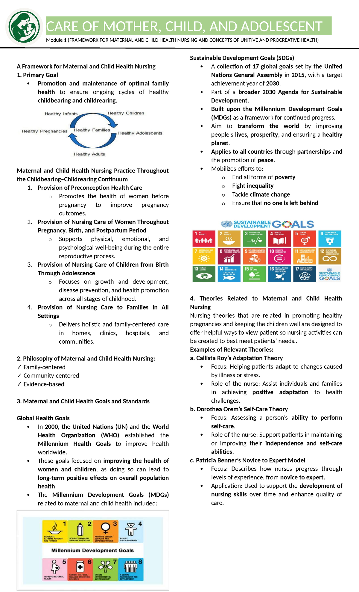 Module 1 - Maternal and Child Health Nursing Framework Notes - Studocu