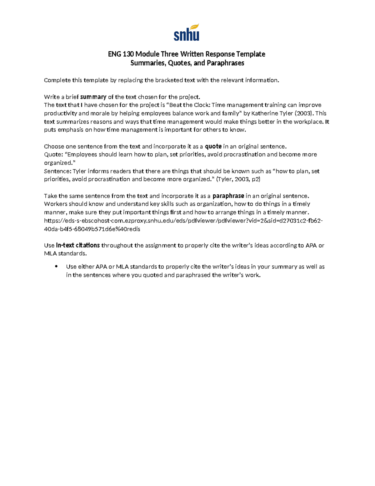 ENG 130 Module 3 Written Response Template for Time Management Project ...