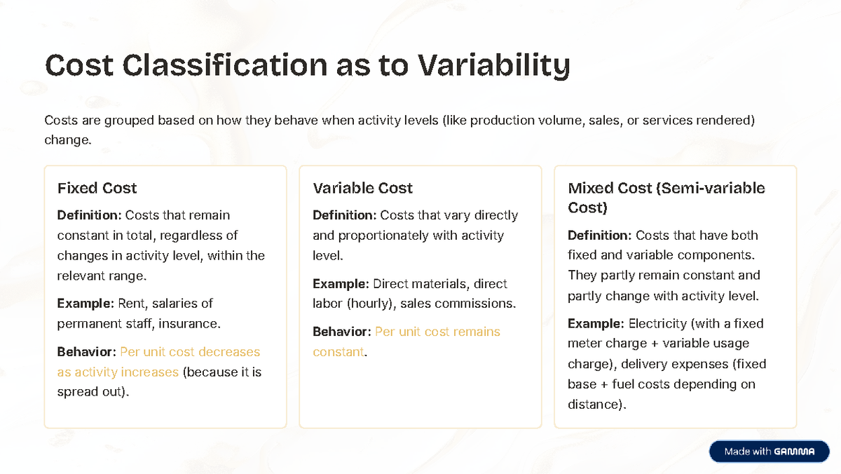 Cost Classification by Variability: Fixed, Variable, and Mixed Costs ...