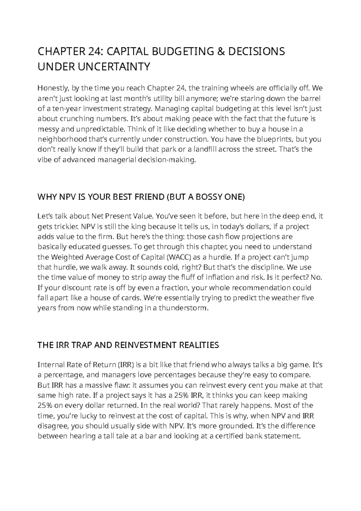 CHAPTER 24: CAPITAL BUDGETING DECISIONS UNDER UNCERTAINTY - Global ...