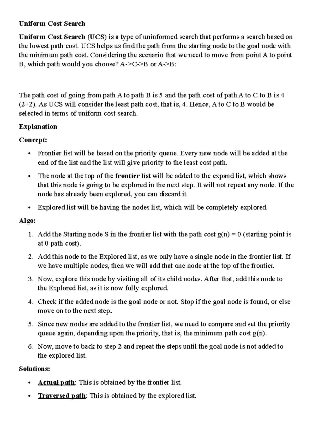 Uniform Cost Search - A Comprehensive Overview of UCS in AI - Studocu