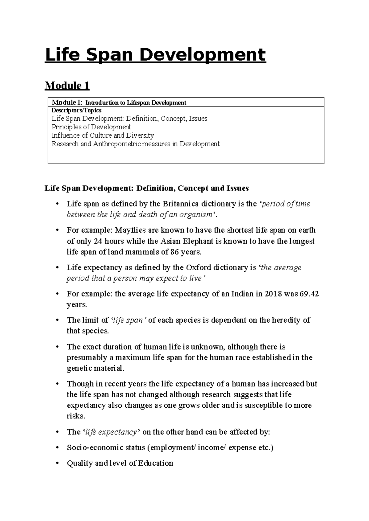 Lifespan Development (PSY 101): Module 1 - Introduction & Key Concepts ...