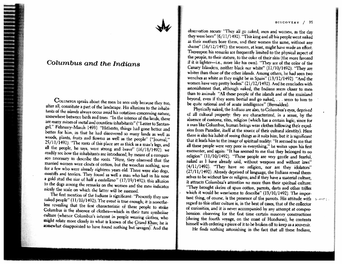 Todorov's Analysis of Columbus and the Indians: A Cultural Perspective ...