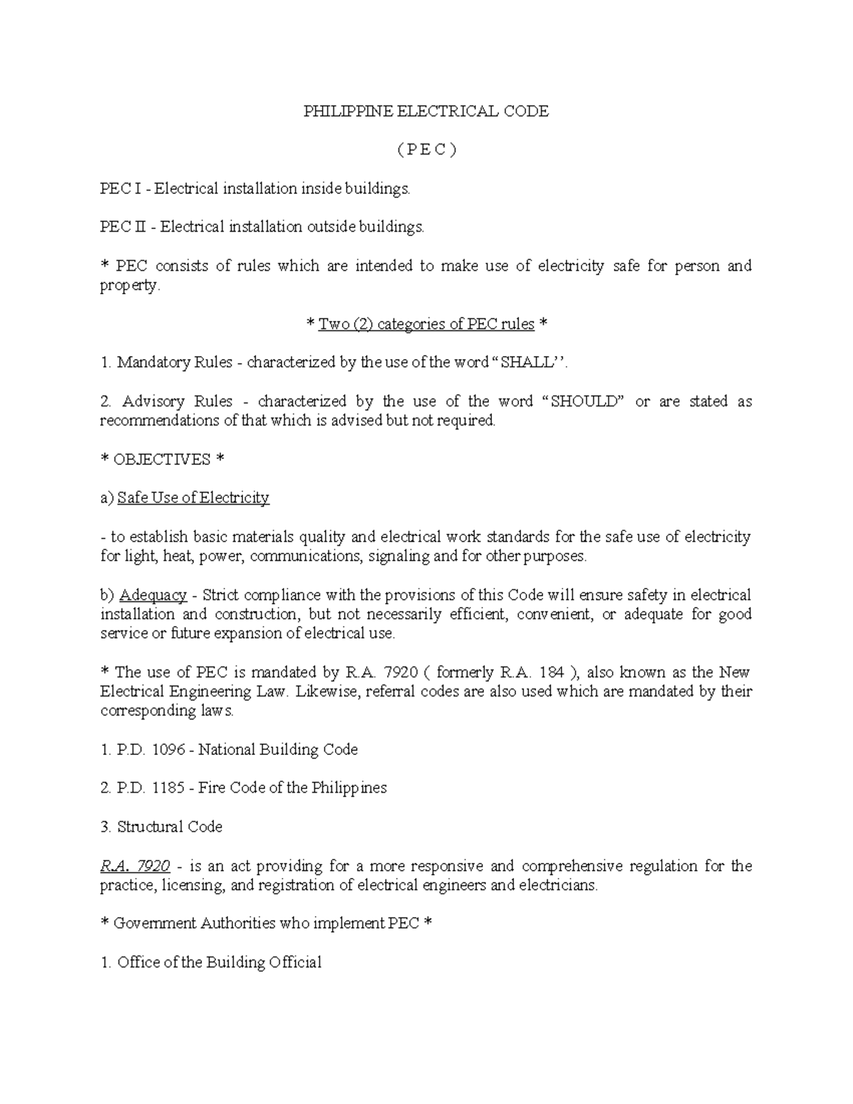 Philippine Electrical Code (PEC) Overview and Installation Guidelines ...