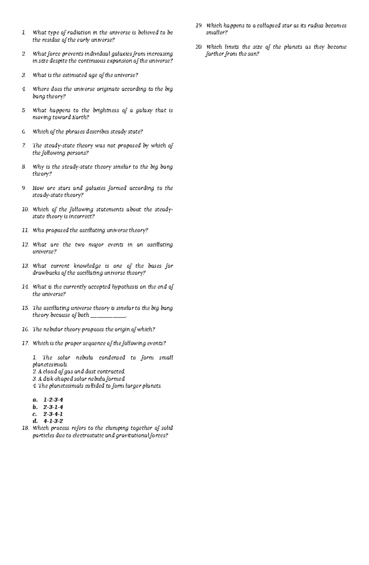 Earth Science Reviewer: Cosmic Origins and Theories of the Universe ...