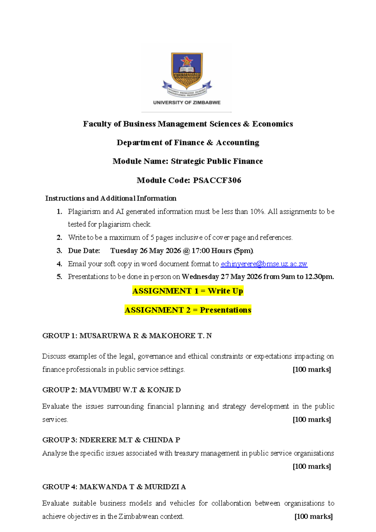 PSACCF306 Strategic Public Finance Assignments Overview 2026 - Studocu