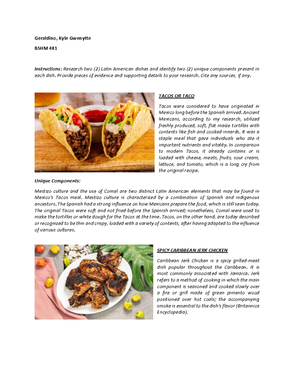 BSHM 401 Homework 01: Latin American Dishes Analysis - Studocu