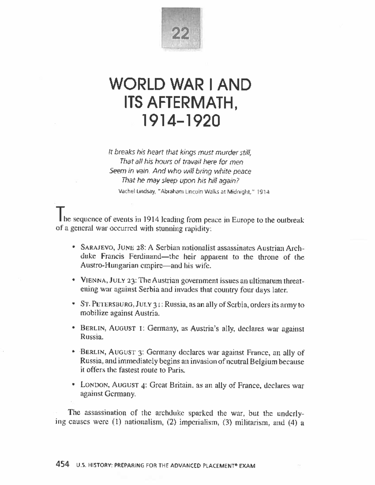Amsco chapter 22 WW1 part 1 - 22 WORLD WAR I AND ITS AFTERMATH, It ...