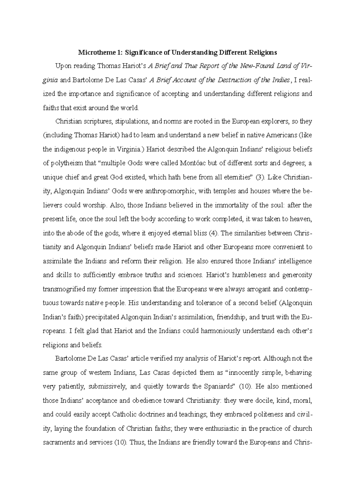 Microtheme 1: Understanding Religions - Insights from Hariot & Las ...