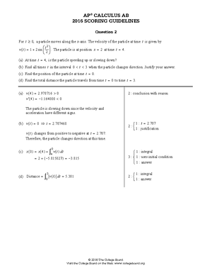 Ap13 calculus ab q3 - practice frq - AP® CALCULUS AB 2013 SCORING GUIDELINES Question 3 © 2013 ...