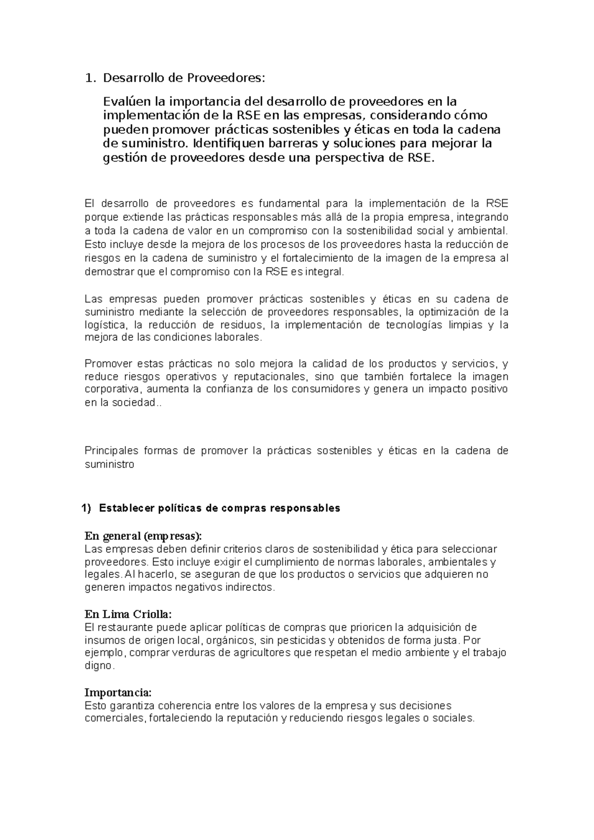Desarrollo de Proveedores y RSE: Prácticas Sostenibles y Éticas - Studocu