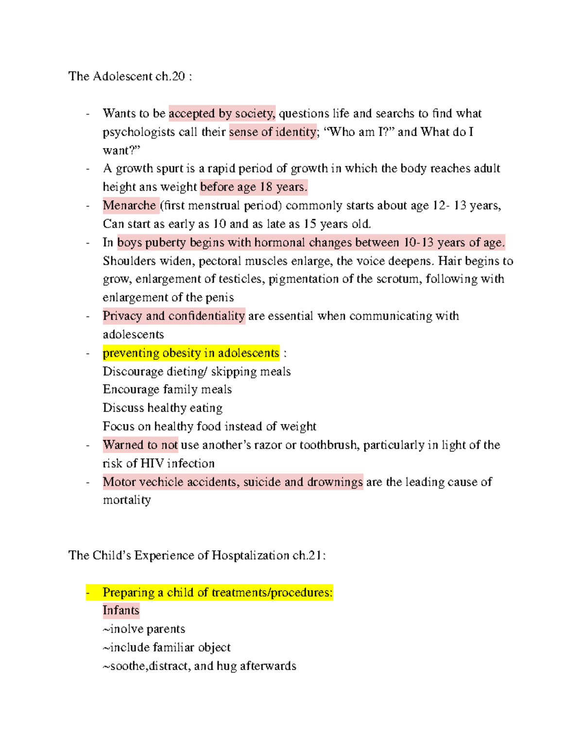 PEDS exam 2 - Peds Exam 2 Notes - The Adolescent ch : Wants to be ...
