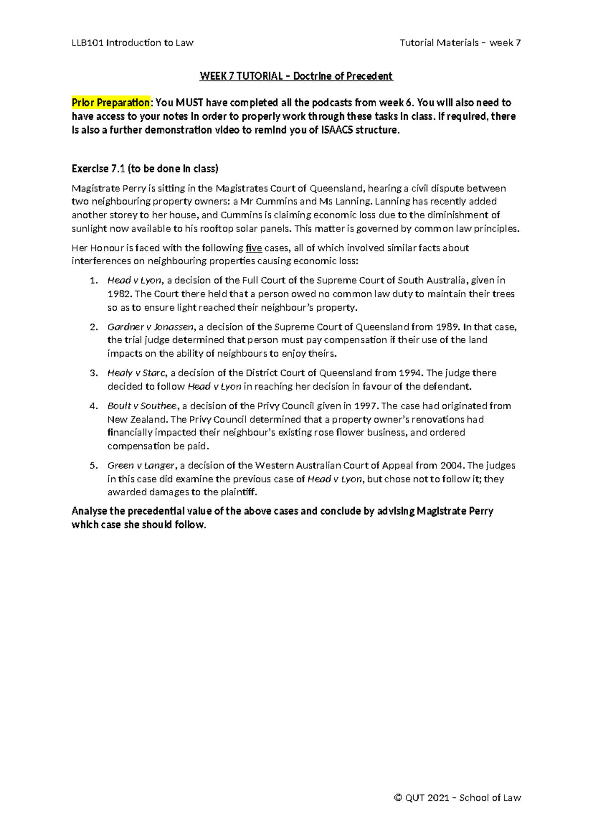 WEEK 7 Tutorial - LLB101 Introduction to Law Tutorial Materials – week ...