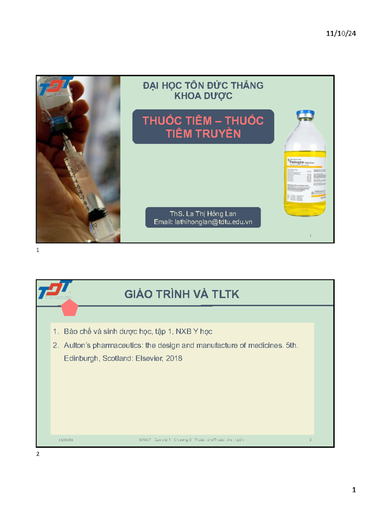 Thuốc Tiêm Truyền - H01047 Bào Chế 1 Chương 3 TDTU 2024 - Studocu