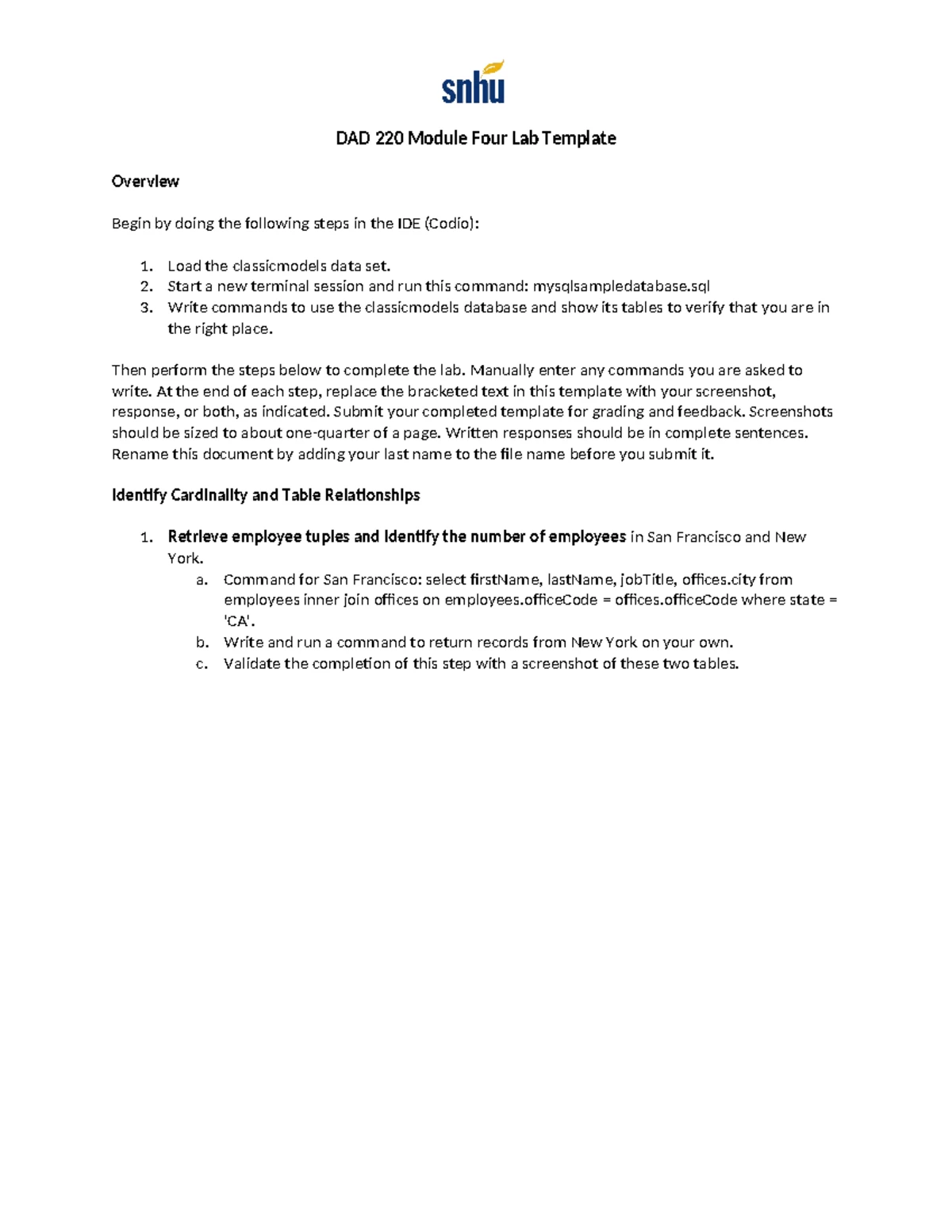DAD 220 Module 3 Lab: Table Joins and Data Management Techniques - Studocu