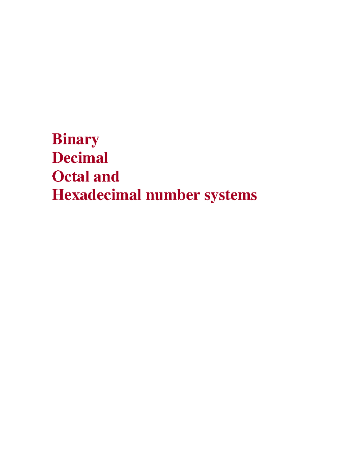 Number system - Binary Decimal Octal and Hexadecimal number systems A ...