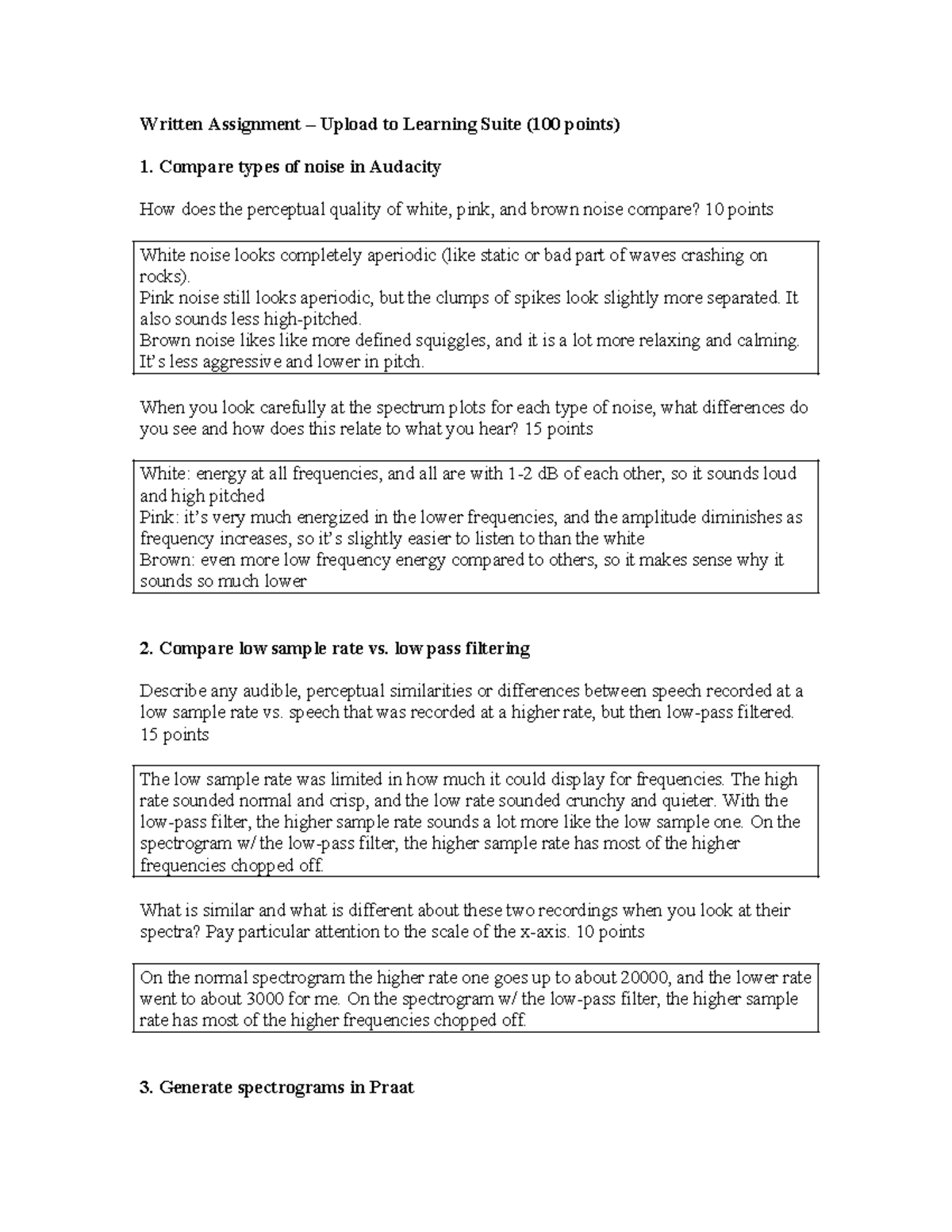 ACOU 101: Acoustic Analysis Assignment Project 3 – Noise Comparison - Studocu