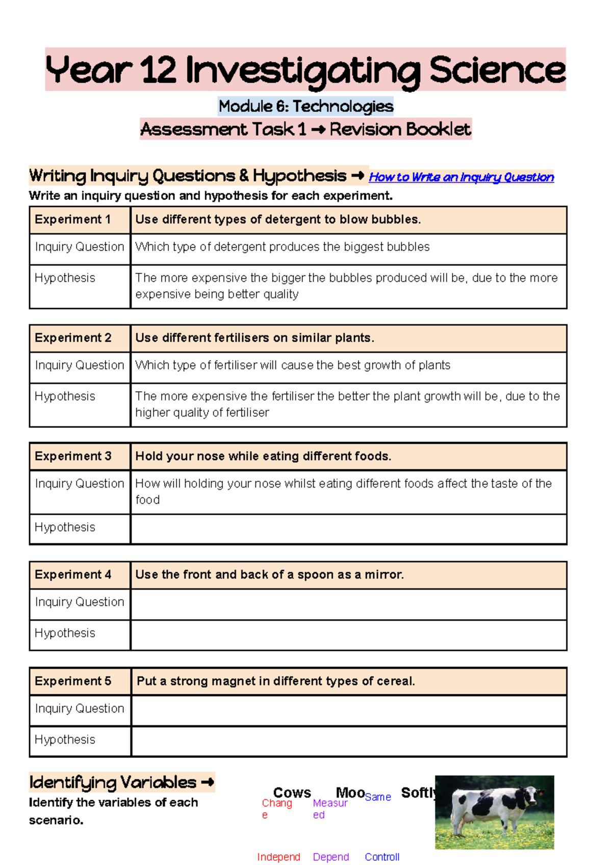 Year 12 Investigating Science Module 6: Assessment Task 1 Revision ...