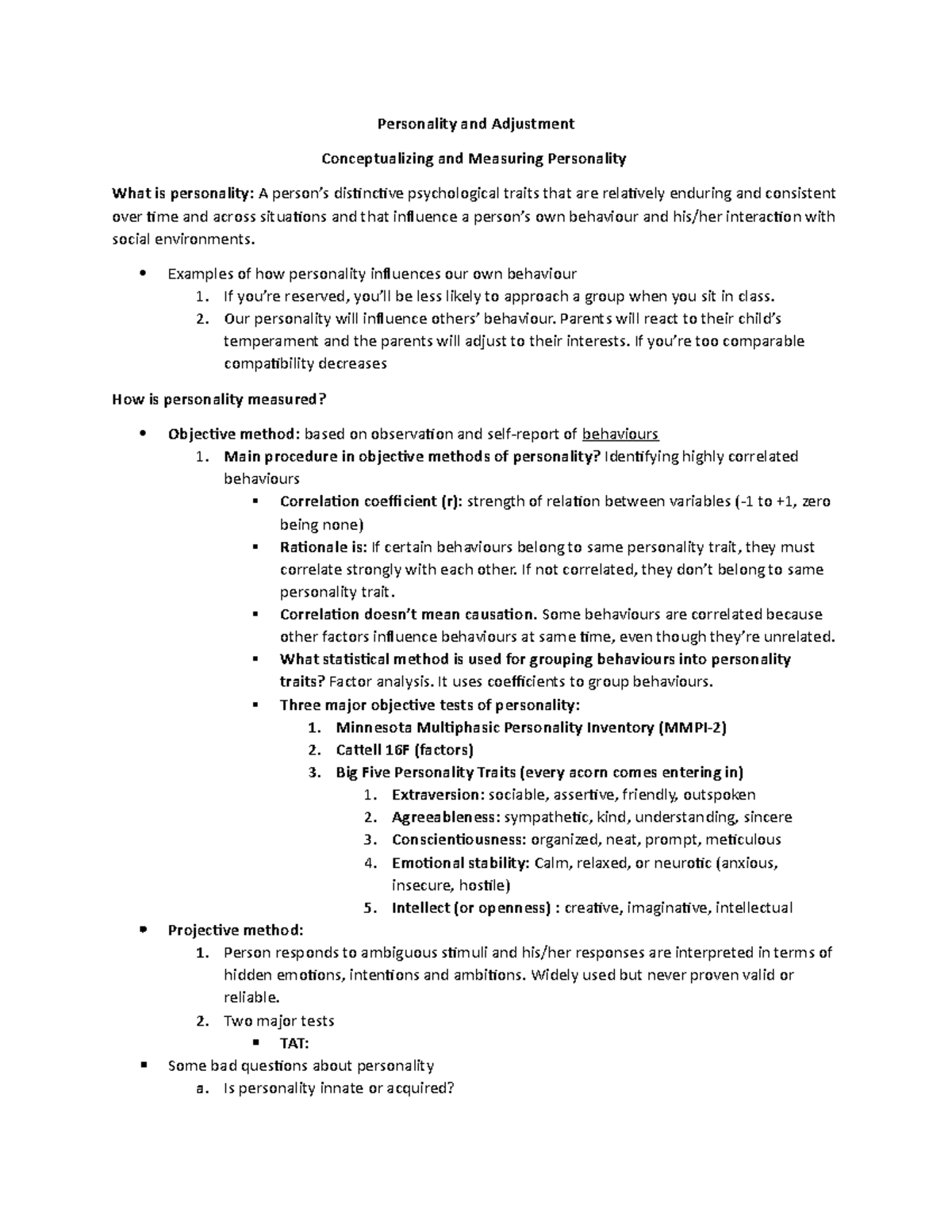 Personality and Adjustment - Personality and Adjustment Conceptualizing ...