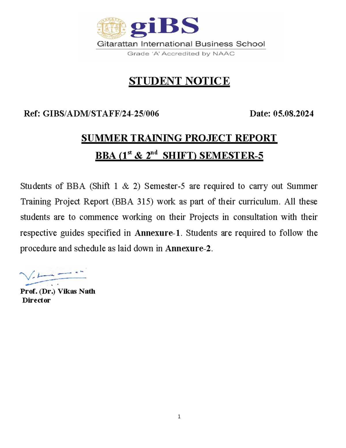 006- Student Notice Summer Training Programme BBA 1ST & 2ND Shift ...