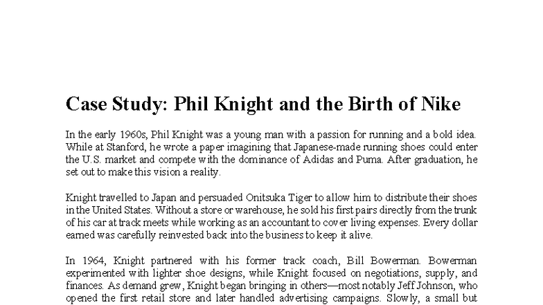 Case Study: Nike's Management Functions and Phil Knight's Journey - Studocu