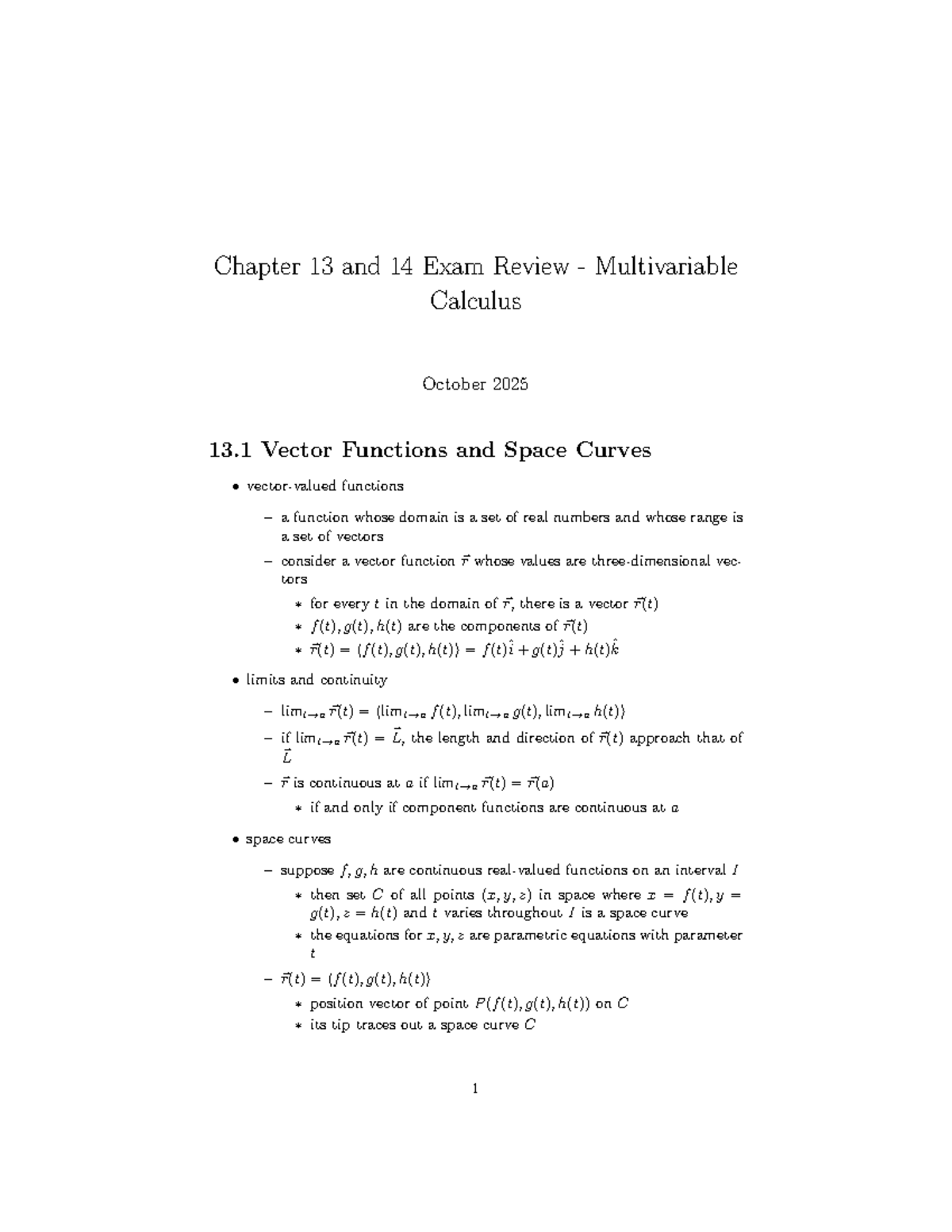 Chapter 13-14 Exam Review: Insights on Multivariable Calculus - Studocu