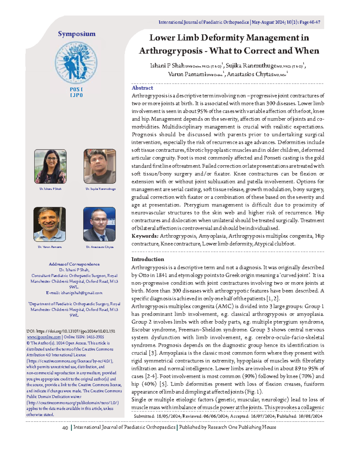 Lower Limb Deformity Management in Arthrogryposis: What to Correct and ...